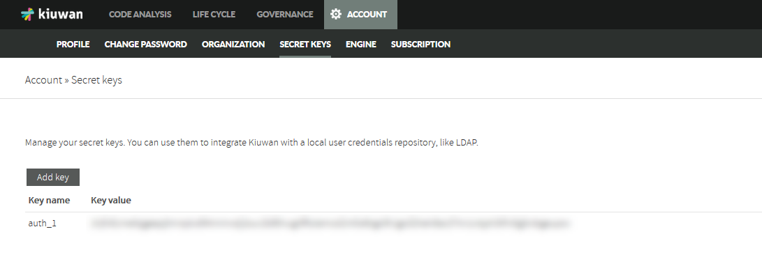 Secret keys – Kiuwan